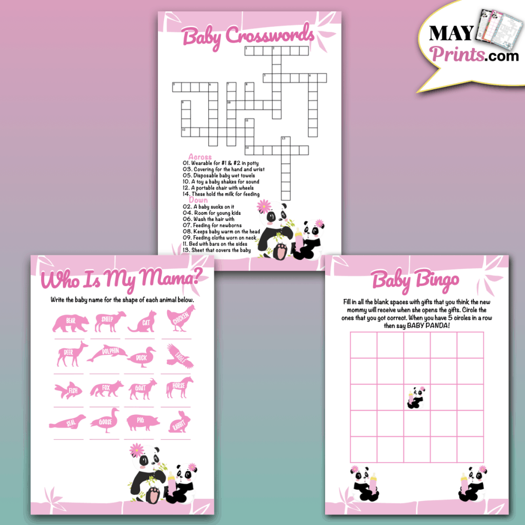 Panda Baby Shower Games Printable Set For Baby Girls - May Prints