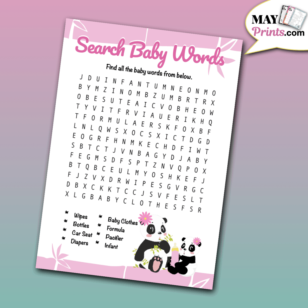 Panda Baby Shower Games Printable Set For Baby Girls - May Prints