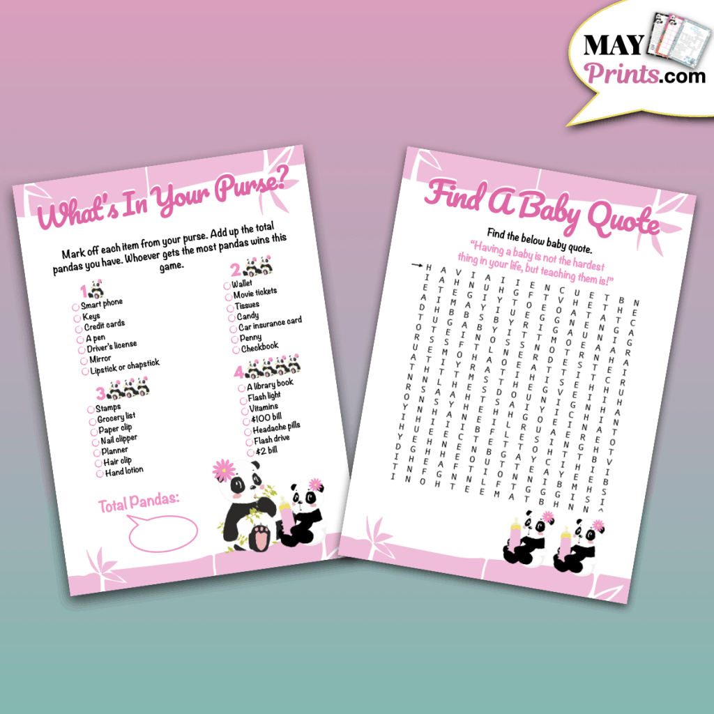 Panda Baby Shower Games Printable Set For Baby Girls - May Prints