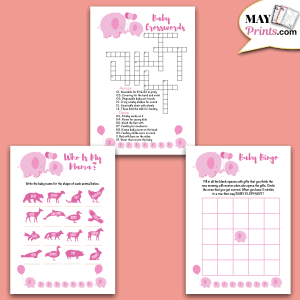 Pink Elephant Baby Shower Games - 10 Printable Games In A5, A4 & US