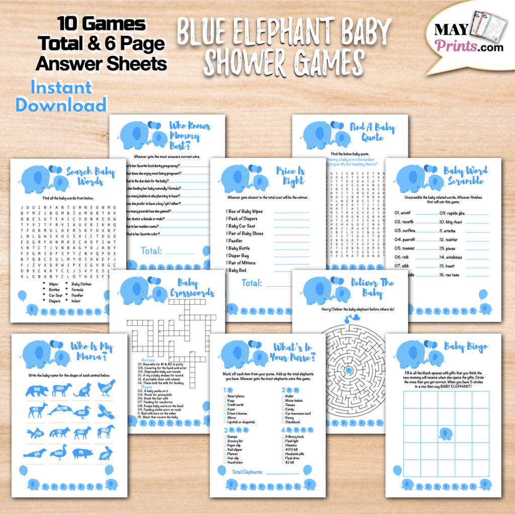 Pink Elephant Baby Shower Games - 10 Printable Games In A5, A4 & US