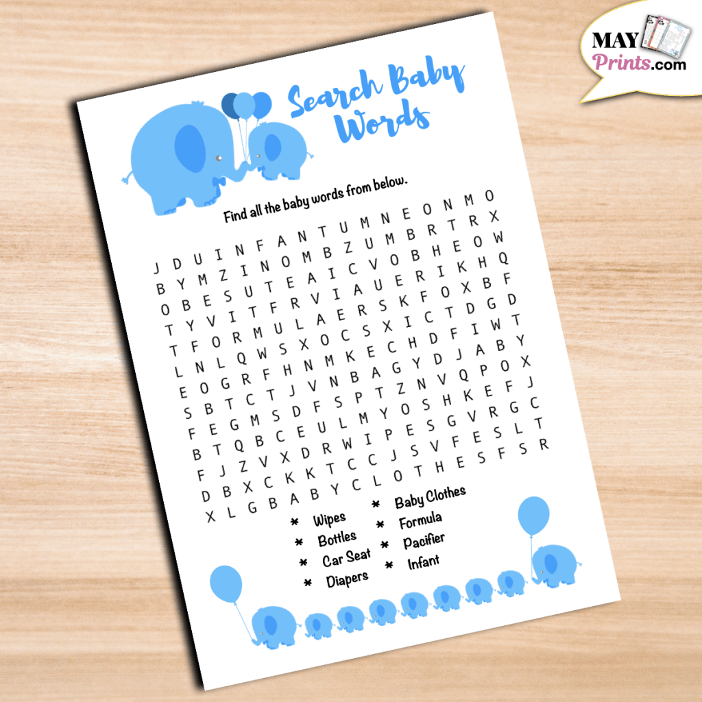 Printable Elephant Themed Baby Shower Games - 10 GAMES